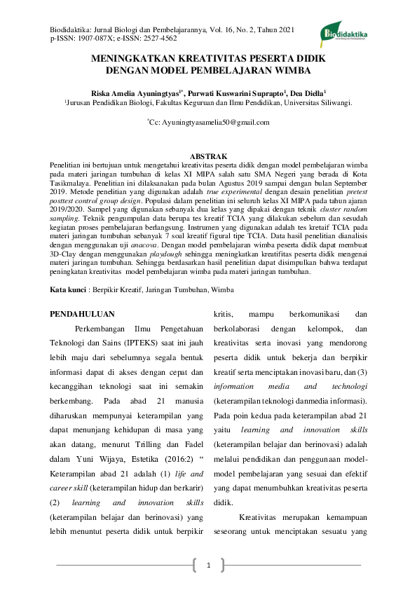 (PDF) Meningkatkan Kreativitas Peserta Didik Dengan Model Pembelajaran ...