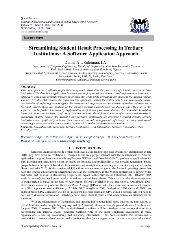 (PDF) Streamlining Student Result Processing In Tertiary Institutions: A Software Application ...