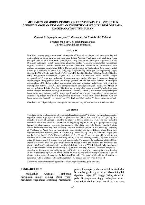 (PDF) Implementasi Model Pembelajaran Visuospatial (3D) Untuk Mengembangkan Kemampuan Kognitif ...