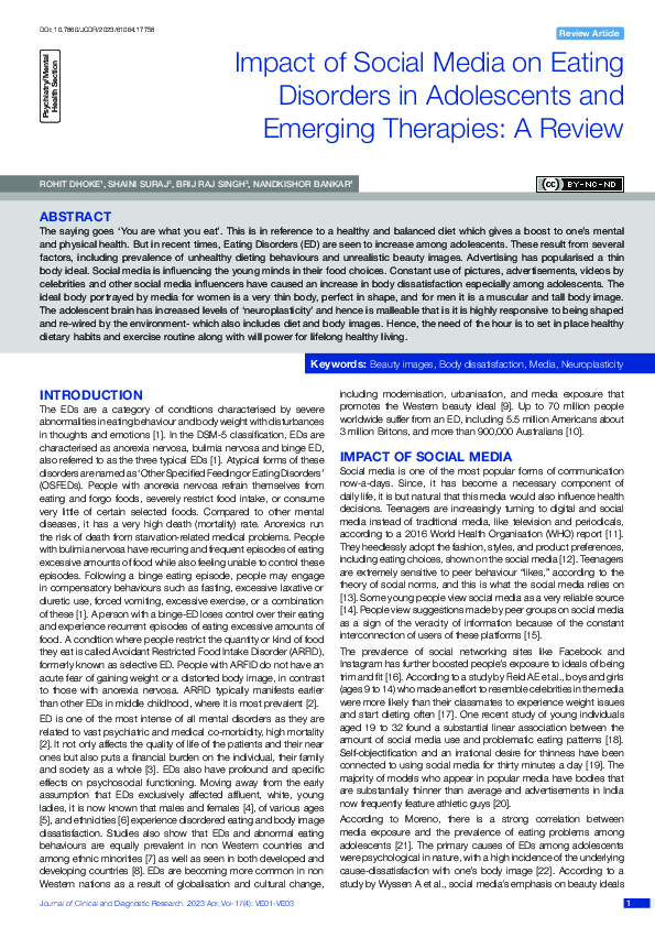 (PDF) Impact of Social Media on Eating Disorders in Adolescents and ...