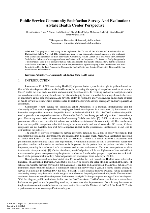 (PDF) Public Service Community Satisfaction Survey And Evaluation: A ...