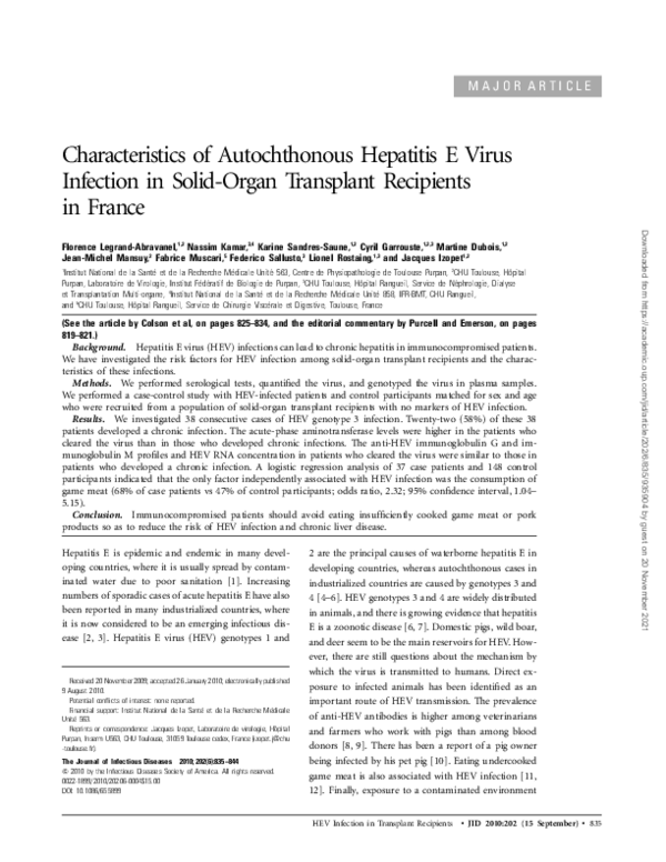 (PDF) Characteristics of Autochthonous Hepatitis E Virus Infection in ...