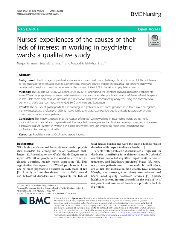 (PDF) Nurses’ experiences of the causes of their lack of interest in ...