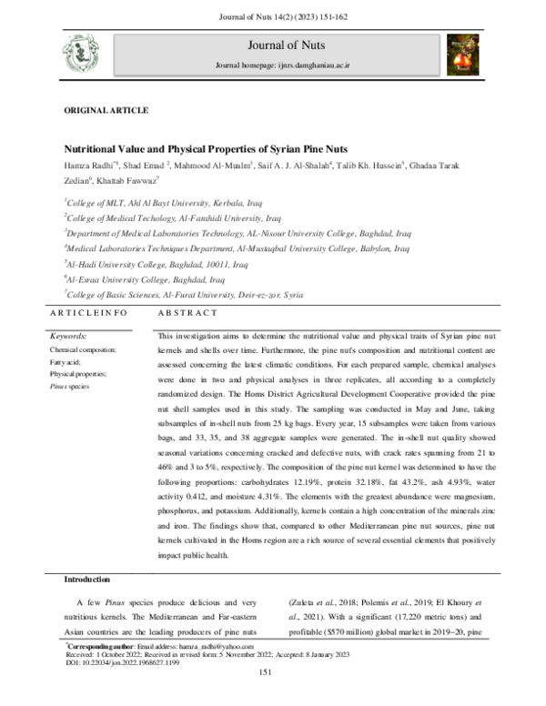 (PDF) Nutritional Value and Physical Properties of Syrian Pine Nuts ...