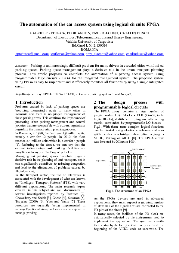 Pdf The Automation Of The Car Access System Using Logical Circuits Fpga