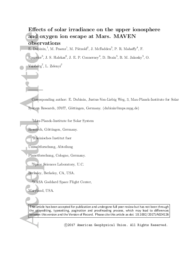 (PDF) Effects of solar irradiance on the upper ionosphere and oxygen ...