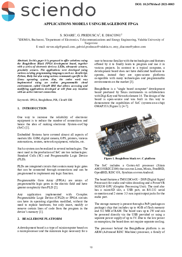 (PDF) BeagleBone FPGA Applications with Cloud9 IDE and Sensors