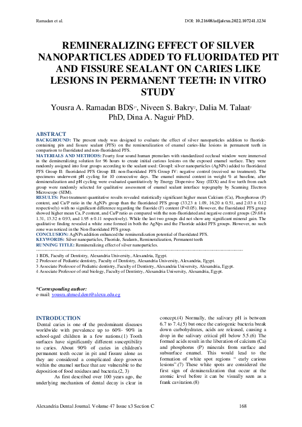 (PDF) Remineralizing Effect of Silver Nanoparticles Added to Fluoridated Pit and Fissure Sealant ...