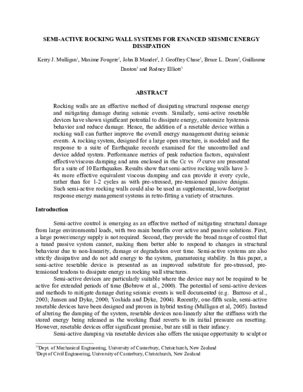 (DOC) Semi-active rocking wall systems for enhanced seismic energy ...