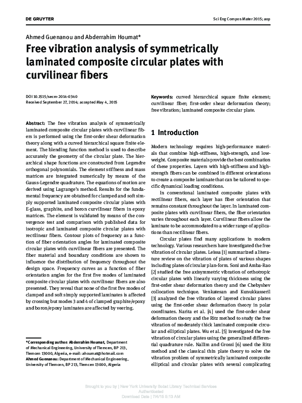 Pdf Free Vibration Analysis Of Symmetrically Laminated Composite