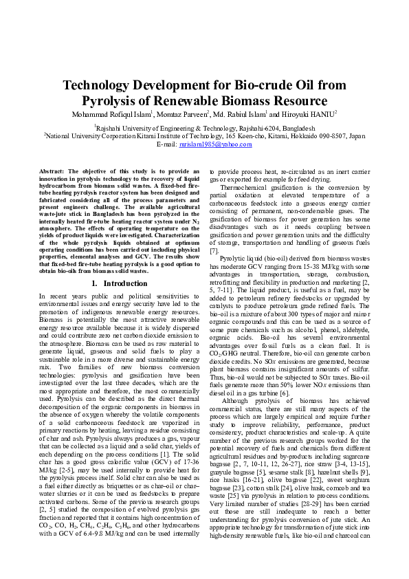 (PDF) Technology development for bio-crude oil from pyrolysis of ...