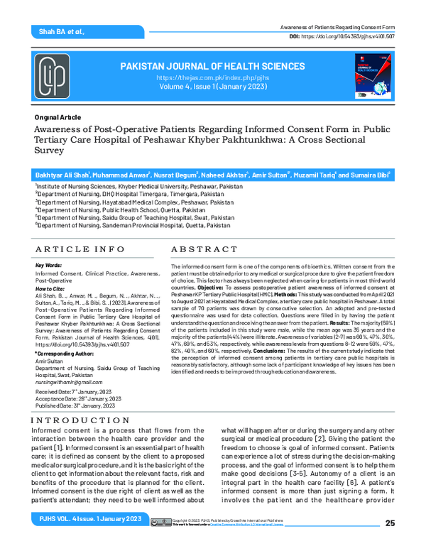 (PDF) Awareness of Post-Operative Patients Regarding Informed Consent ...