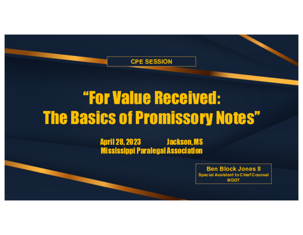 (PDF) For Value Received: The Basics of Promissory Notes