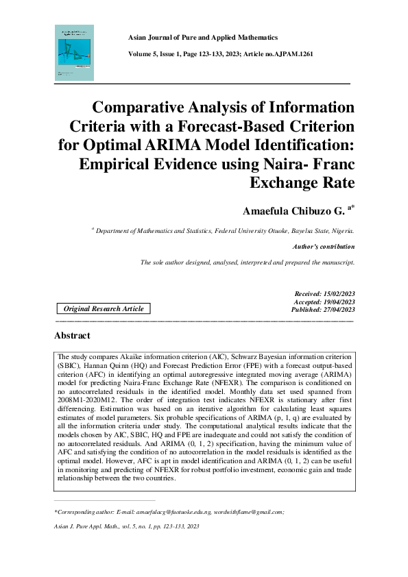 (PDF) Comparative Analysis of Information Criteria with a Forecast ...