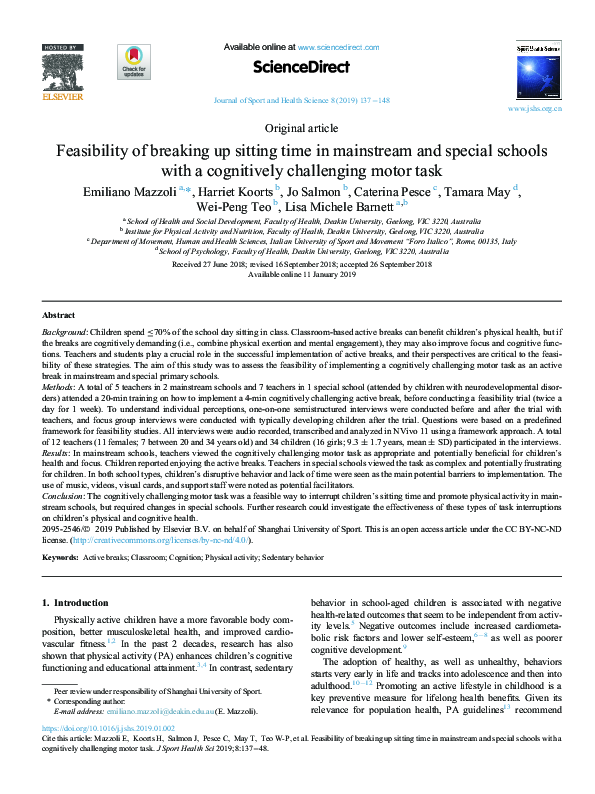 (PDF) Feasibility of breaking up sitting time in mainstream and special ...