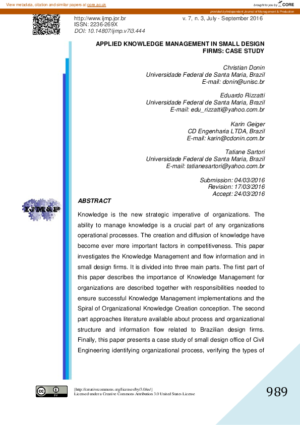 (PDF) Applied Knowledge Management in Small Design Firms: Case Study