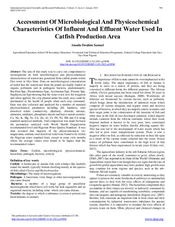 (PDF) Accessment Of Microbiological And Physicochemical Characteristics ...