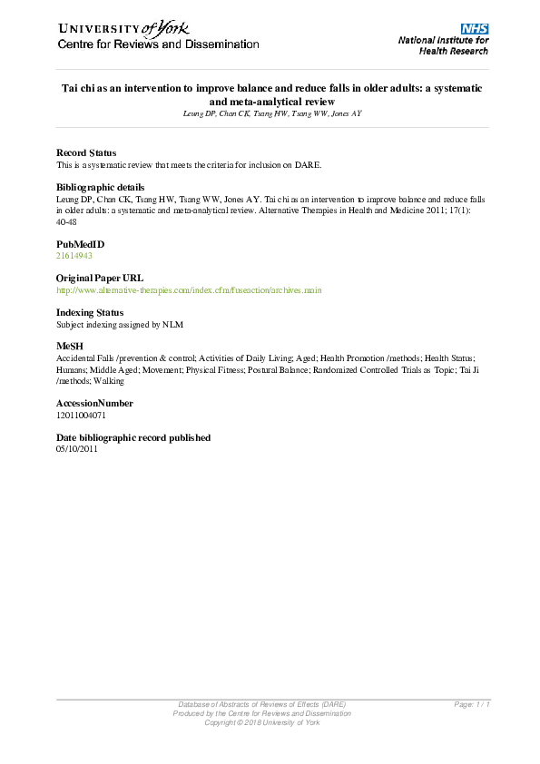 (PDF) Tai chi as an intervention to improve balance and reduce falls in older adults: A ...