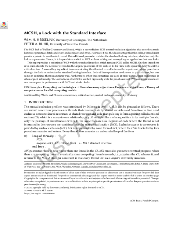 (PDF) MCSH, a Lock with the Standard Interface