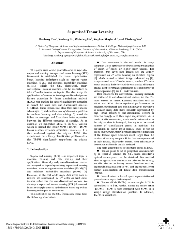 (PDF) Supervised tensor learning