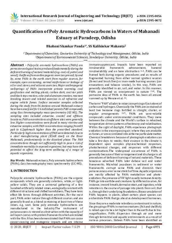 (PDF) Quantification of Poly Aromatic Hydrocarbons in Waters of Mahanadi Estuary at Paradeep ...
