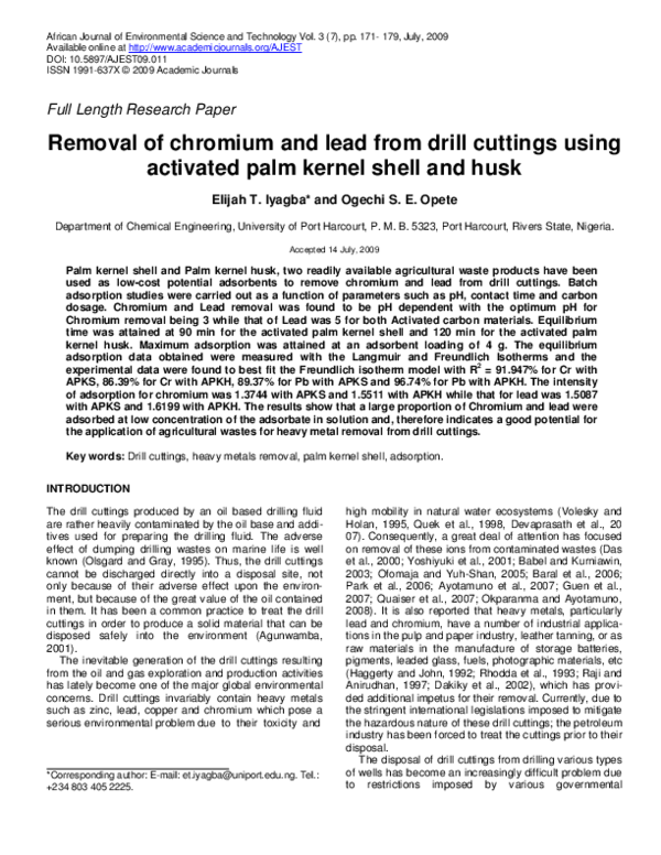 (PDF) Removal of chromium and lead from drill cuttings using activated ...