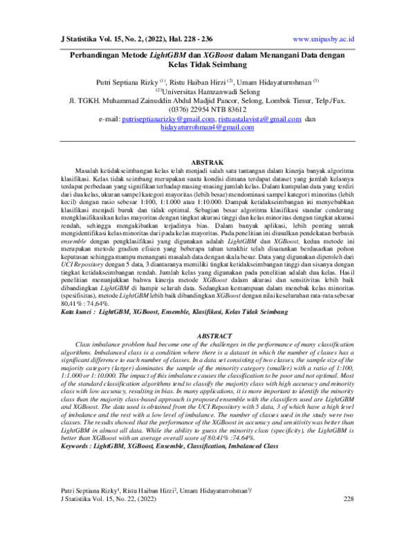(PDF) Perbandingan Metode LightGBM dan XGBoost dalam Menangani Data dengan Kelas Tidak Seimbang