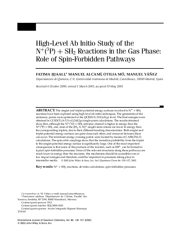 (PDF) High-level ab initio study of the N+(3P)+SH2 reactions in the gas phase: Role of spin ...