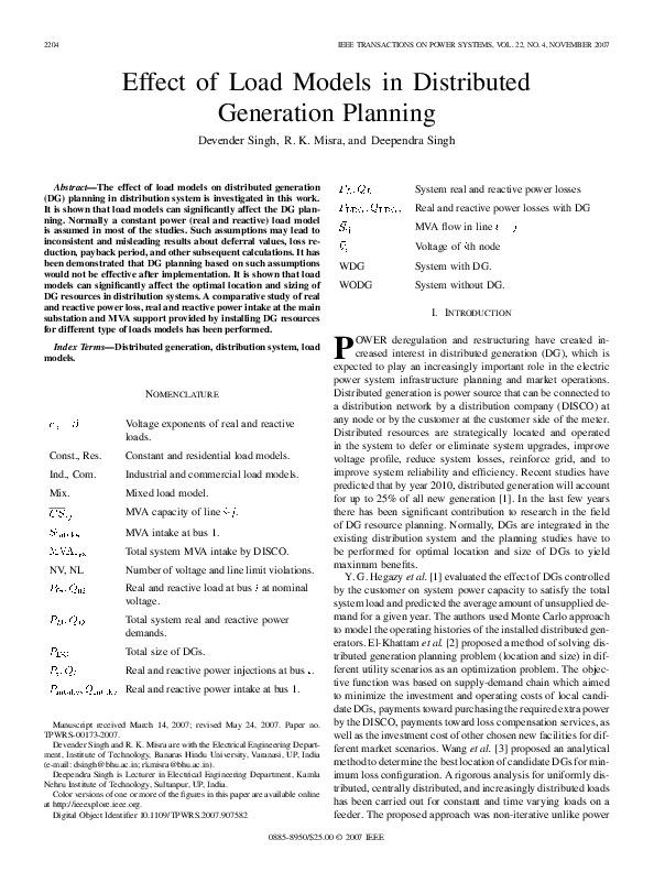 (PDF) Effect of Load Models in Distributed Generation Planning