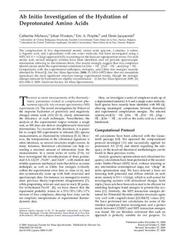 Pdf Ab Initio Investigation Of The Hydration Of Deprotonated Amino