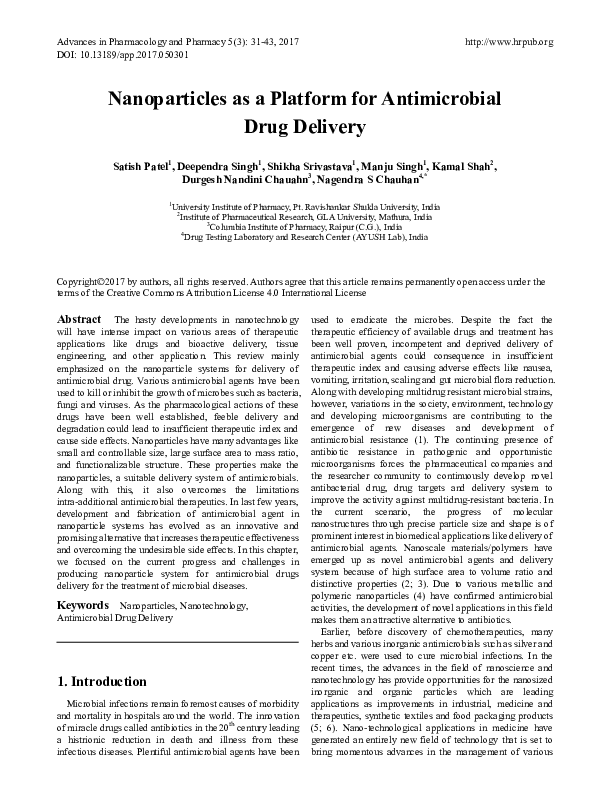 (PDF) Nanoparticles as a Platform for Antimicrobial Drug Delivery
