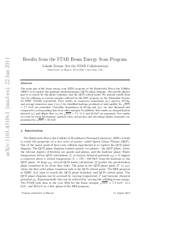 (PDF) Results from the STAR Beam Energy Scan Program