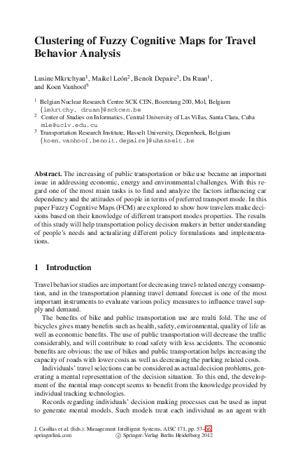 (PDF) Clustering of Fuzzy Cognitive Maps for Travel Behavior Analysis | Koen Vanhoof - Academia.edu