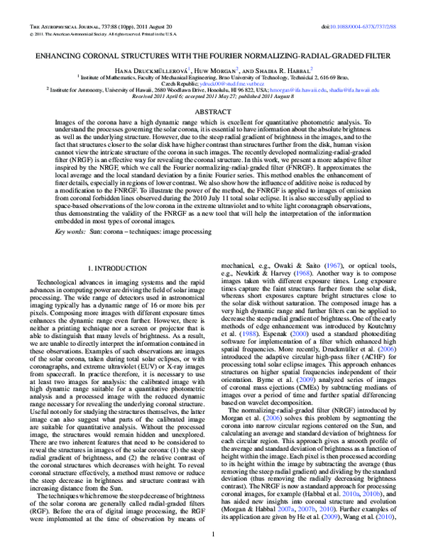 (PDF) Enhancing Coronal Structures with the Fourier Normalizing-Radial-Graded Filter