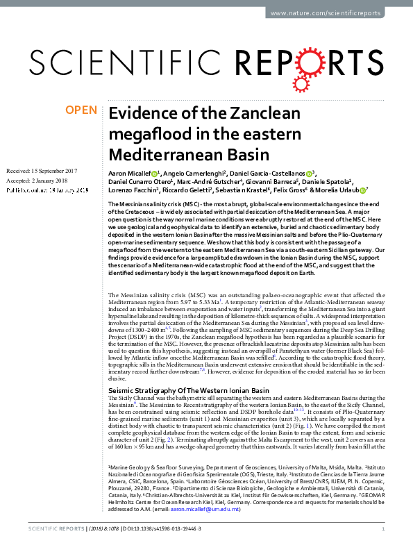 (PDF) Evidence of the Zanclean megaflood in the eastern Mediterranean Basin