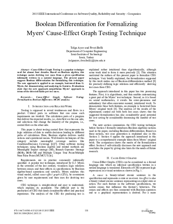(PDF) Boolean Differentiation for Formalizing Myers' Cause-Effect Graph ...