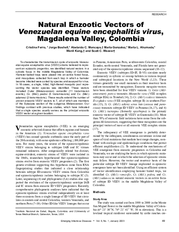 (PDF) Natural Enzootic Vectors ofVenezuelan equine encephalitis virusin ...