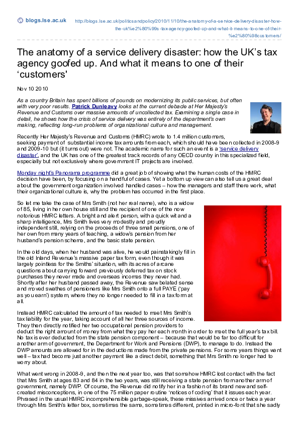 (PDF) The anatomy of a service delivery disaster: how the UK’s tax ...