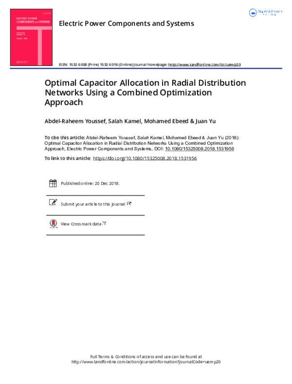 Pdf Optimal Capacitor Allocation In Radial Distribution Systems For