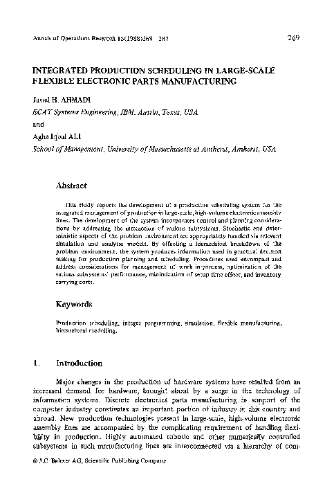 Pdf Integrated Production Scheduling In Large Scale Flexible Electronic Parts Manufacturing