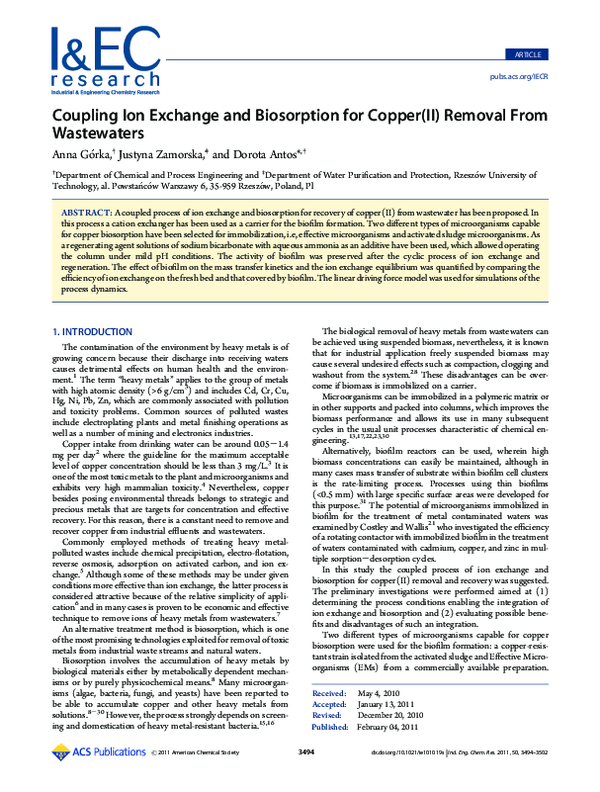 (PDF) Coupling Ion Exchange and Biosorption for Copper(II) Removal From ...