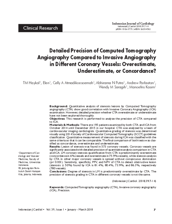 (PDF) Detailed Precision of Computed Tomography Angiography Compared to ...