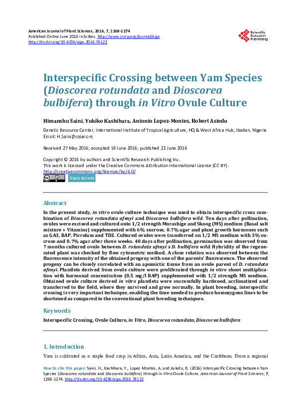 (PDF) Interspecific Crossing between Yam Species ( Dioscorea rotundata ...