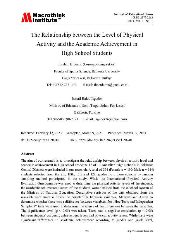 (PDF) The Relationship between the Level of Physical Activity and the ...