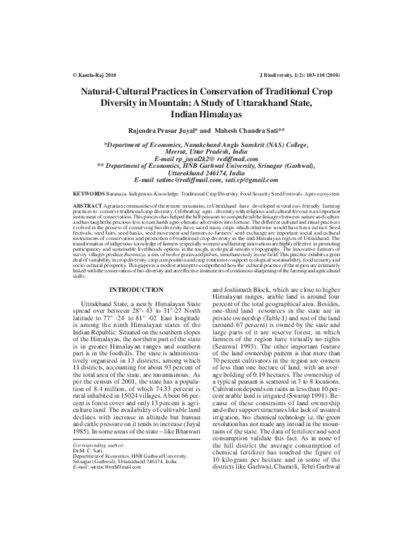 (PDF) Natural-Cultural Practices in Conservation of Traditional Crop ...