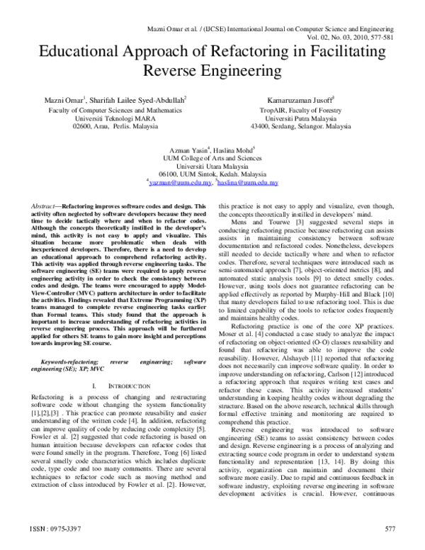 (PDF) Educational Approach of Refactoring in Facilitating Reverse ...