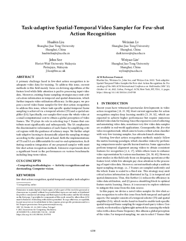 (PDF) Task-adaptive Spatial-Temporal Video Sampler for Few-shot Action Recognition