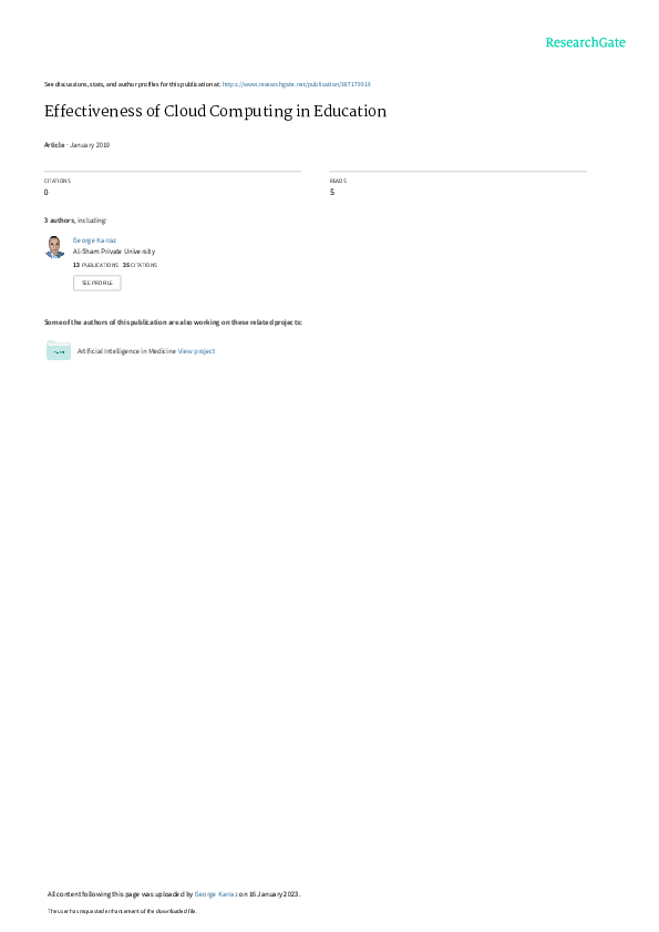 (PDF) Effectiveness of Cloud Computing in Education