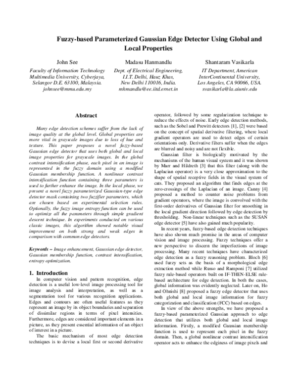 (PDF) Fuzzy-based Parameterized Gaussian Edge Detector Using Global and Local Properties