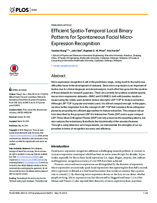 (PDF) Efficient Spatio-Temporal Local Binary Patterns for Spontaneous Facial Micro-Expression ...
